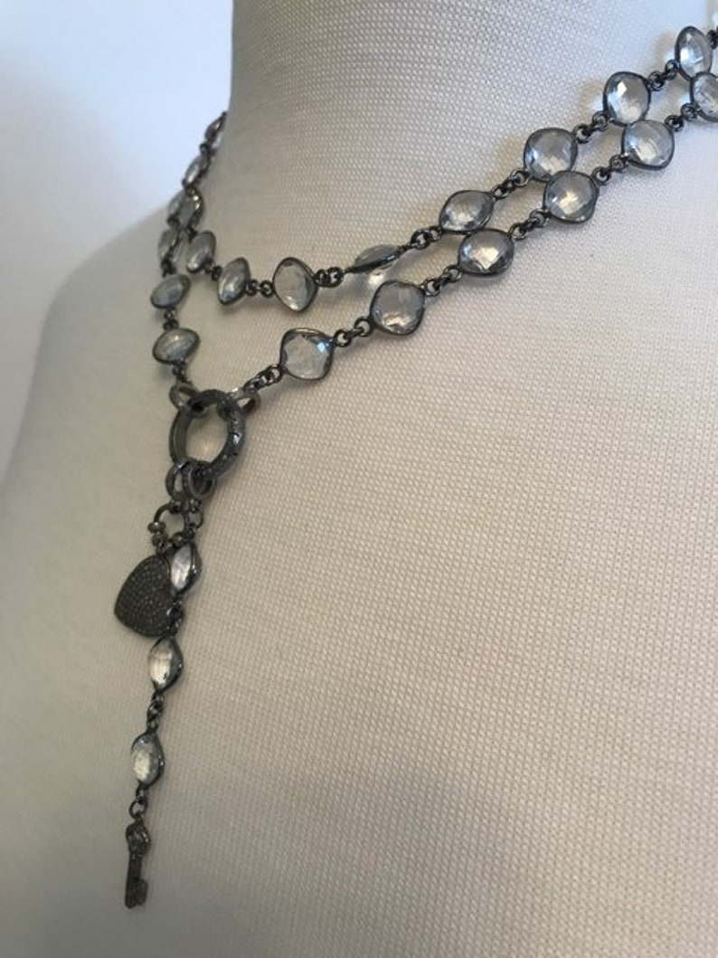 Beautiful Sparkly Crystal Chain, Oxidized Sterling Silver, Diamond ...
