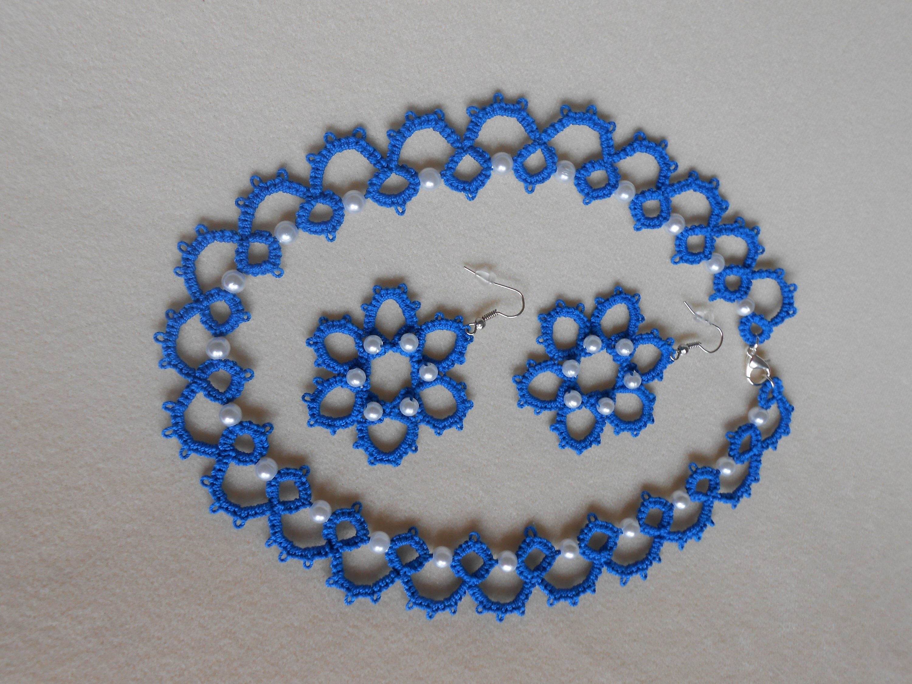 Necklace, Earrings Tatted Lace Jewelry Set, Blue READY TO SHIP Gift ...