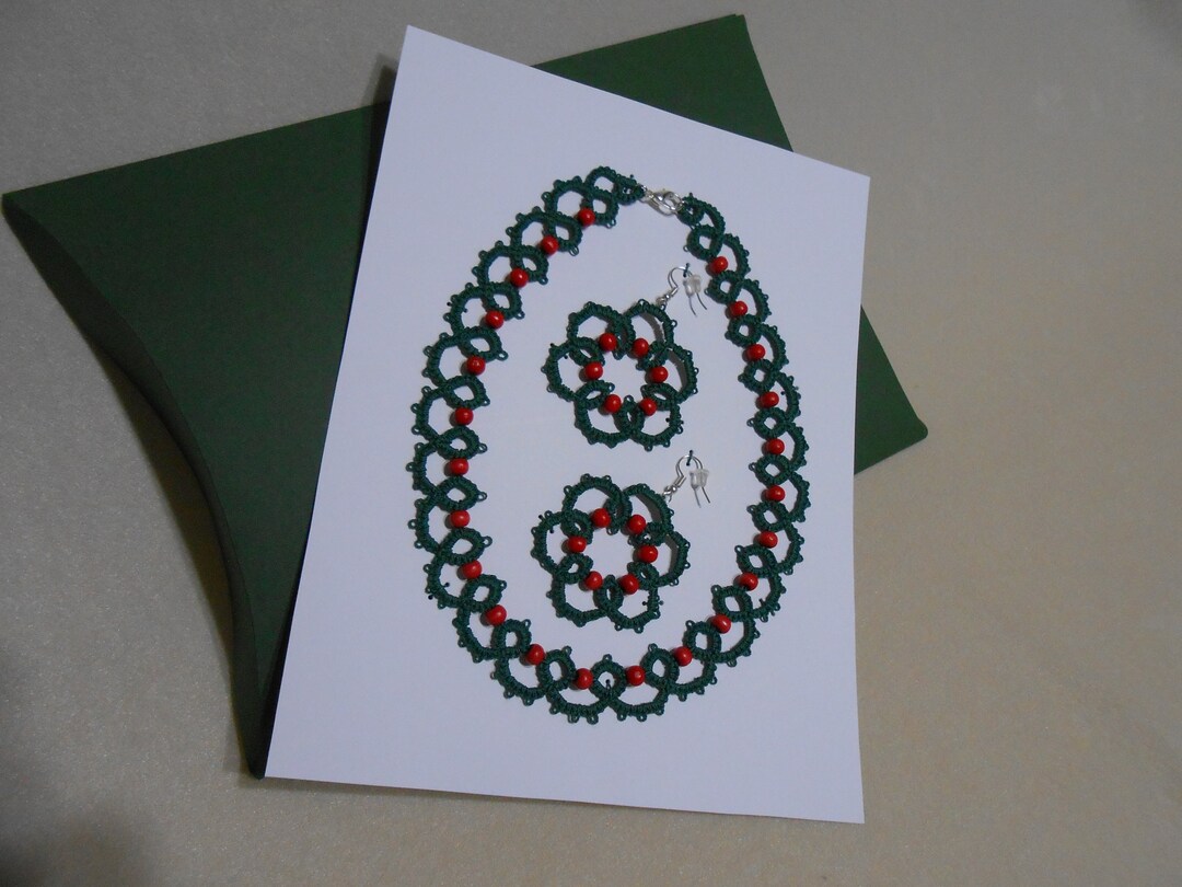Jewelry Set Tatted Lace Handmade Necklace and Earrings Green READY TO ...