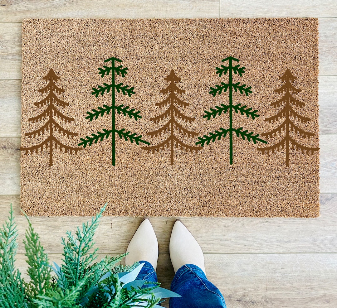 Modern Holiday Doormat Door Mat Line Tree Doormat Holiday - Etsy