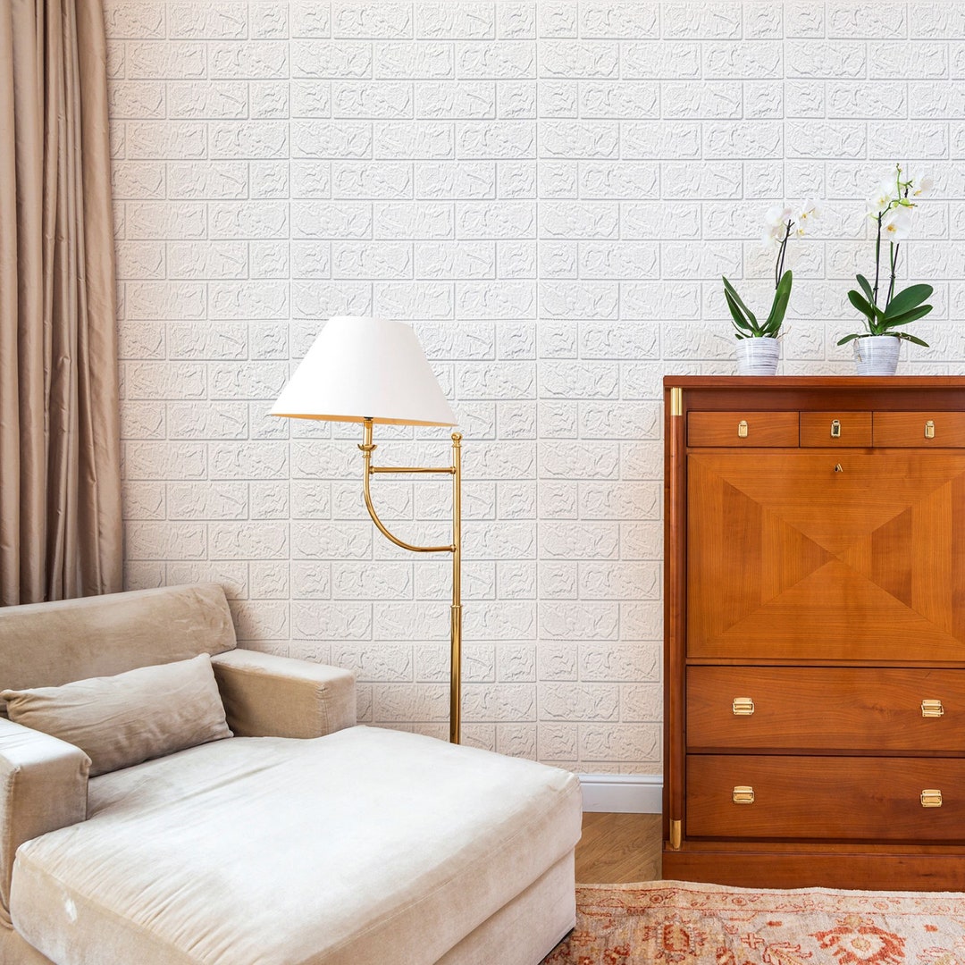 30pcs 3D Brick Wallpaper in White, Faux Foam Brick Wall Panels Peel and ...