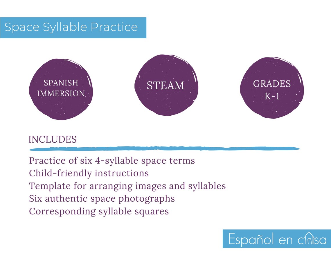El Espacio Spanish Immersion Space Vocabulary Syllable | Etsy