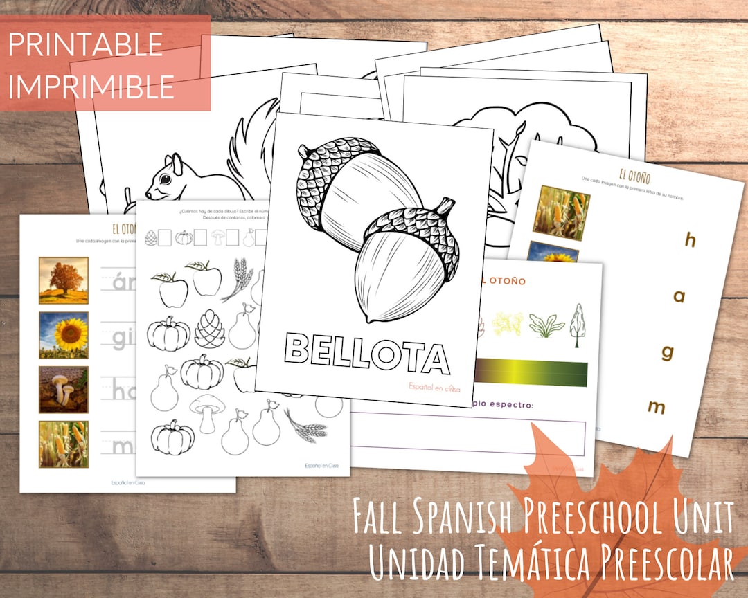 Autumn Spanish Preschool Kinder Pack Unidad De Otoño Preescolar Kinder ...