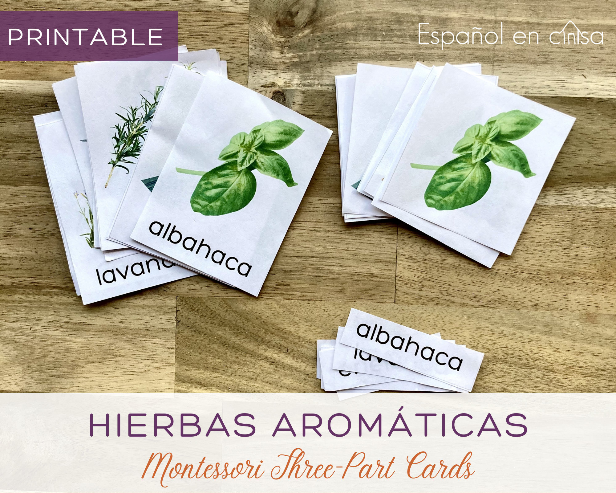 Herbs Three Part Cards in Spanish - Montessori Cards - Tarjetas De 3 ...