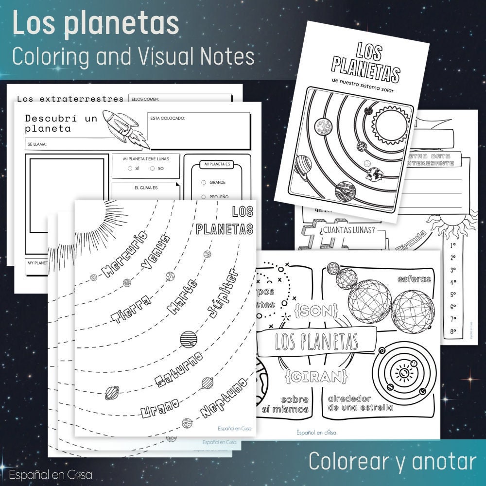 Los Planetas: Coloring and Visual Notes - Spanish Immersion Unit Study ...