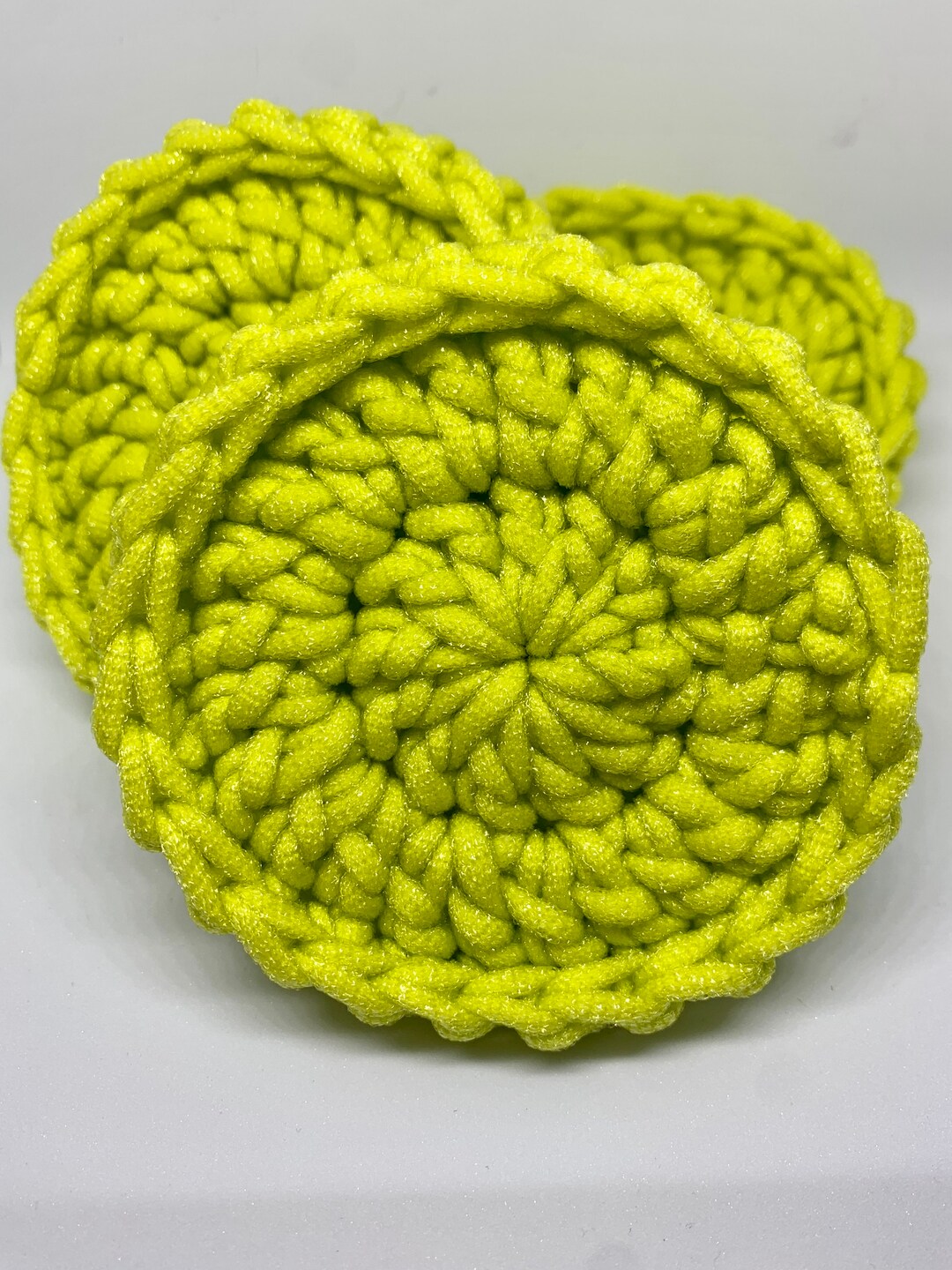 Set of 2, Dish Scrubber, Crochet Kitchen Scrubbies, Nylon, Round Double ...