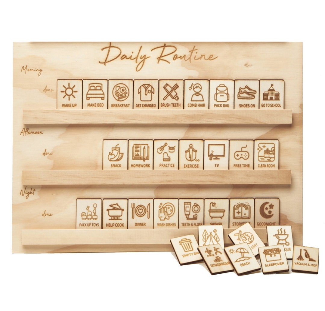Daily Routine Chart for Kids Made From Timber Comes With 27 - Etsy ...