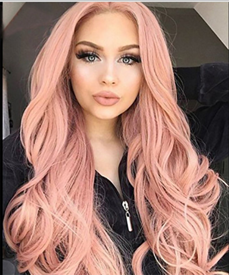 Long Pink Wavy Wig Large Wave Wigheat Resistant Wig For Etsy
