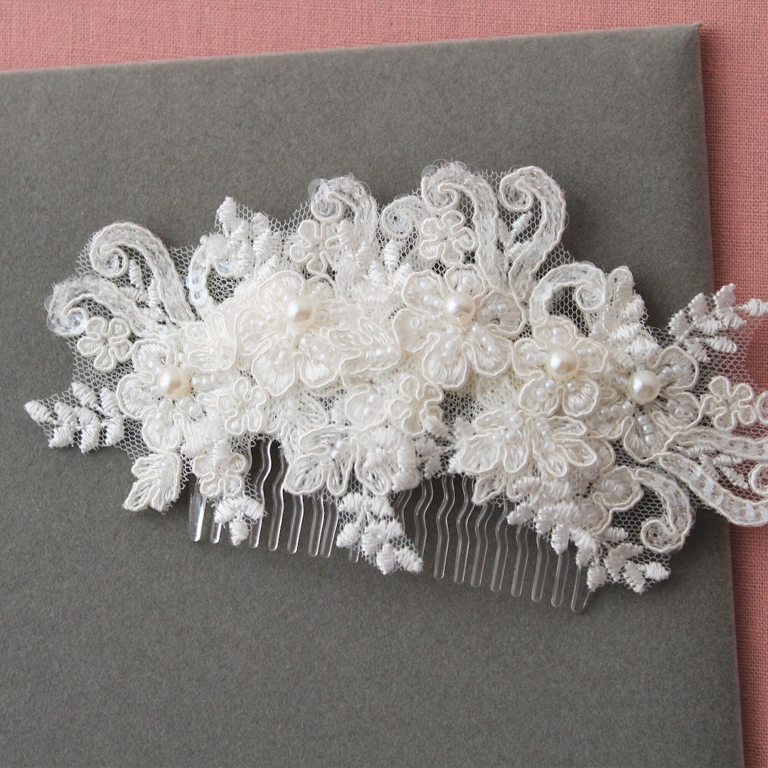 Bridal Lace Hair Comb Wedding Headpiece Floral Hair Comb Perl Wedding ...