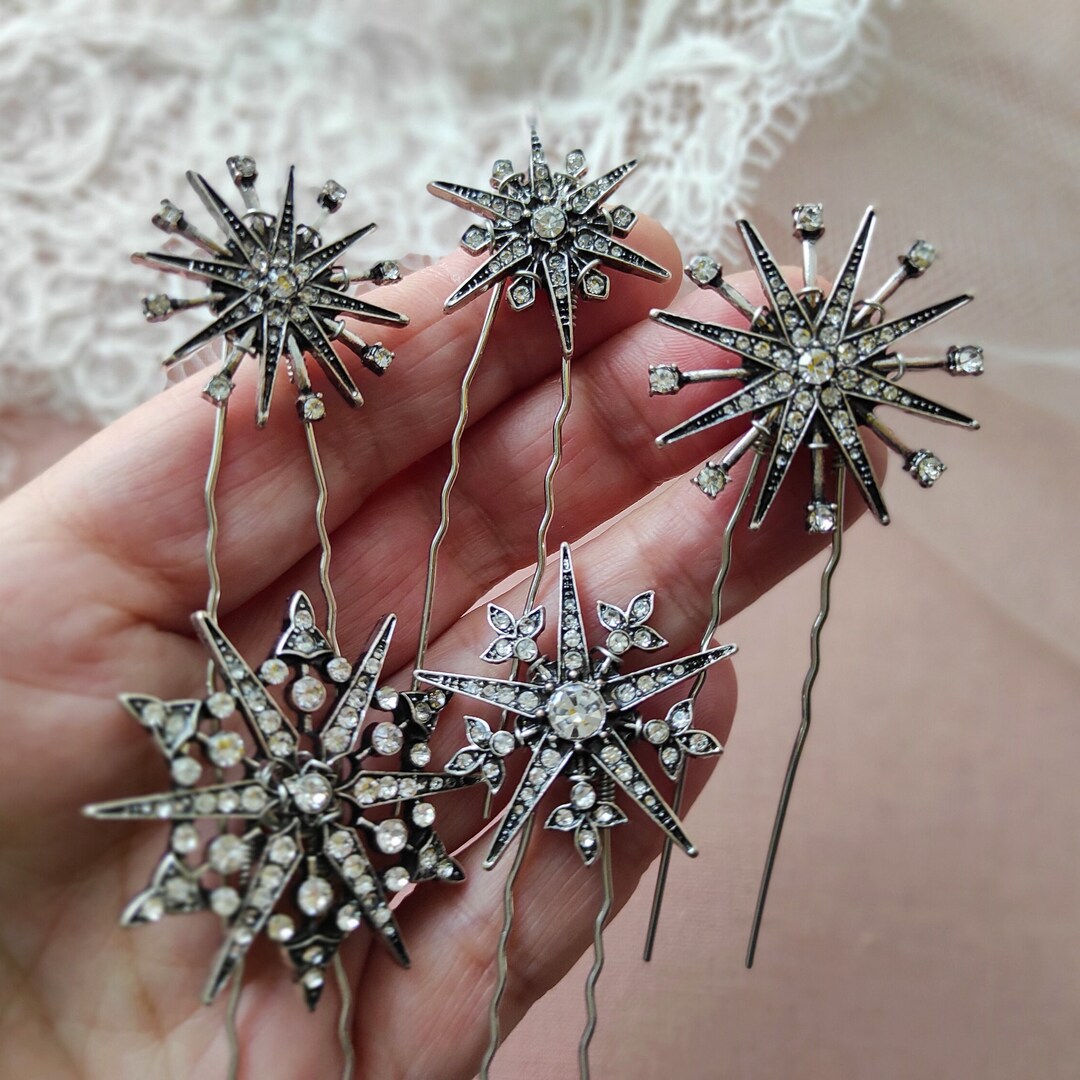 Celestial Star Hair Pins, Wedding Hair Pins, Bridal Hair Piece, Crystal ...
