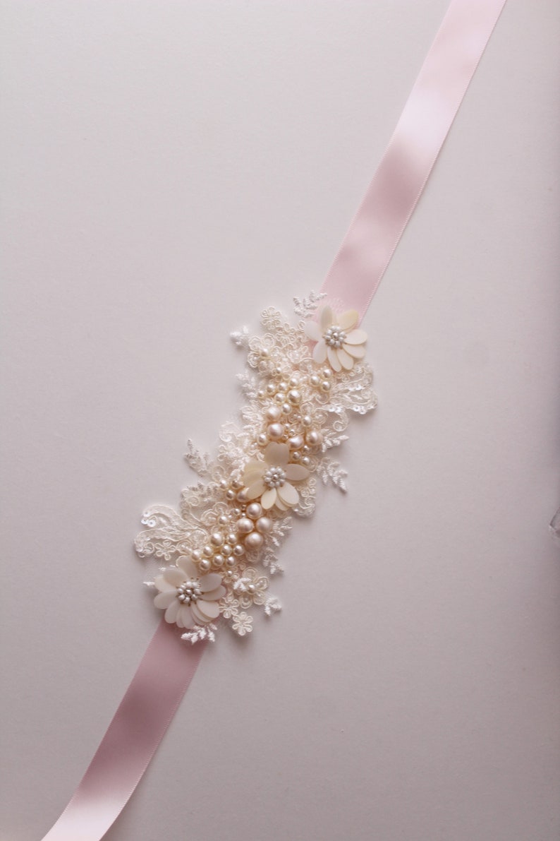 Dusky Pink Bridal Sash Wedding Sash With Flowers Pearl Etsy