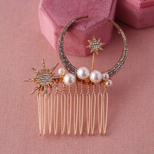 Gold Celestial Star Hair Comb Wedding Hair Comb Star Moon Bridal ...