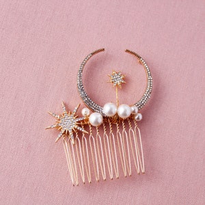 Gold Celestial Star Hair Comb Wedding Hair Comb Star Moon Bridal ...