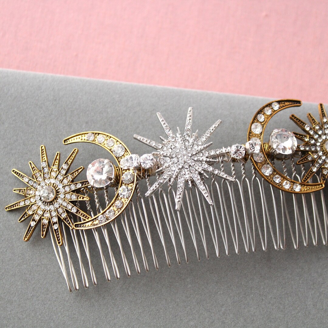 Large Bridal Hair Comb Star Hair Comb Celestial Rhinestone Hair Comb ...