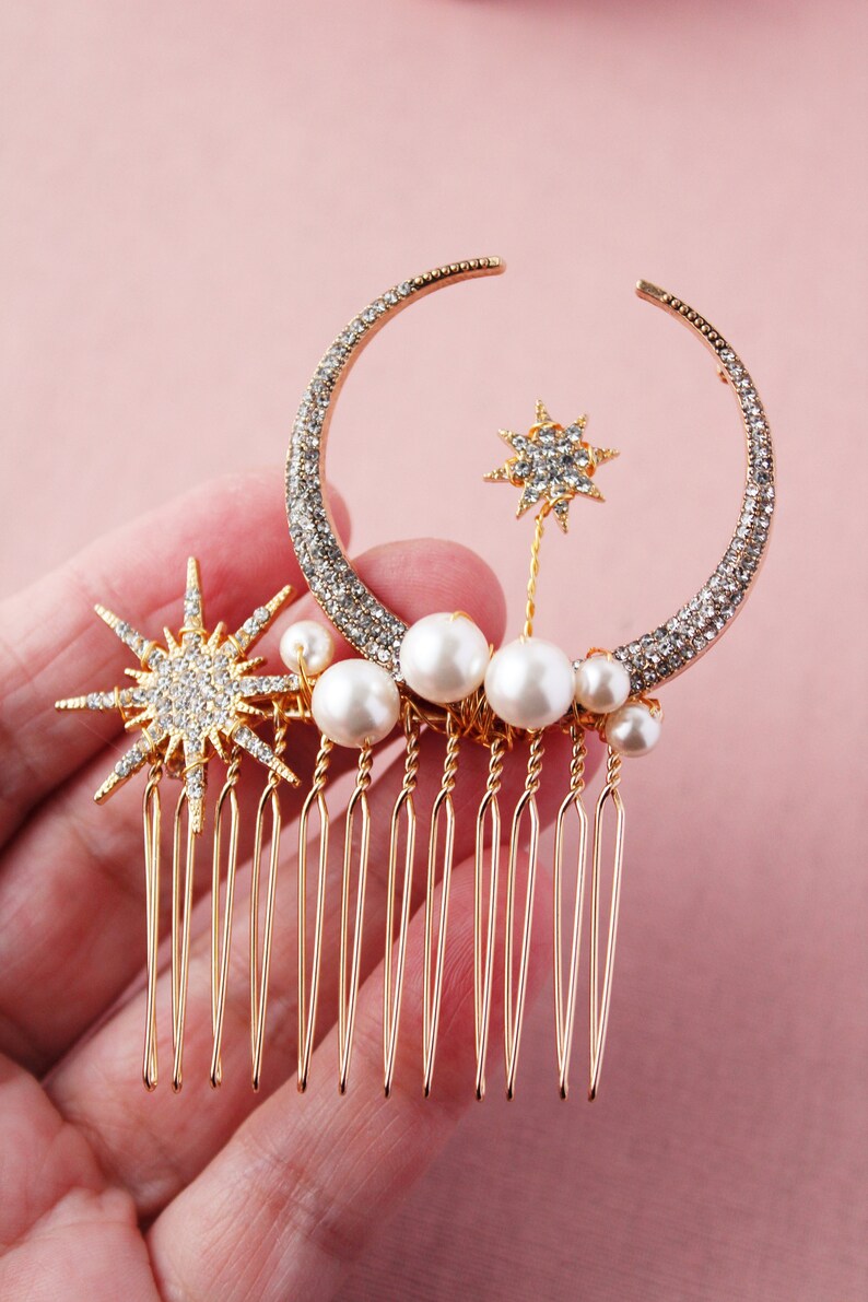 Gold Celestial Star Hair Comb Wedding Hair Comb Star Moon - Etsy