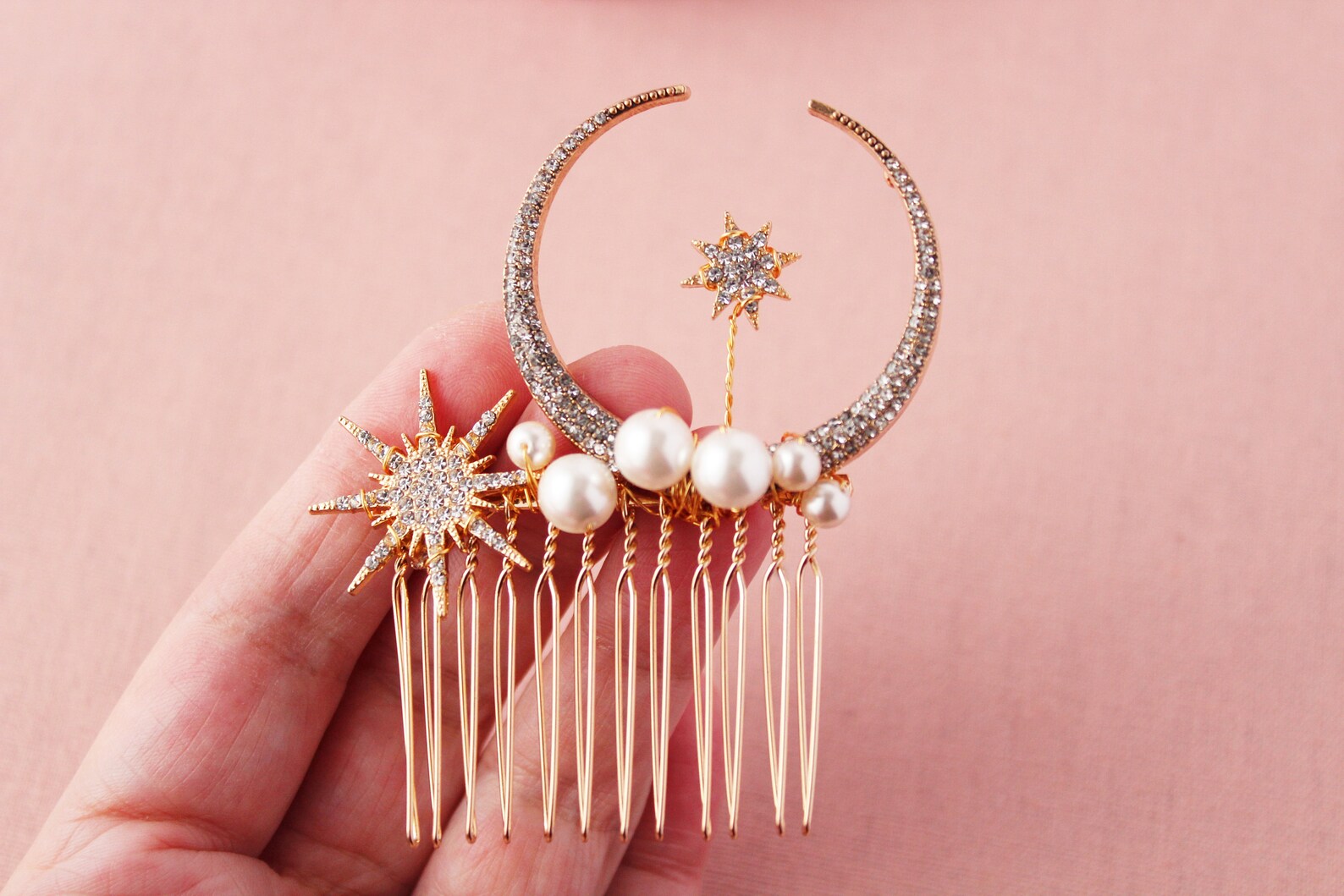 Gold Celestial Star Hair Comb Wedding Hair Comb Star Moon - Etsy
