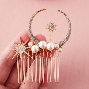 Gold Celestial Star Hair Comb Wedding Hair Comb Star Moon - Etsy