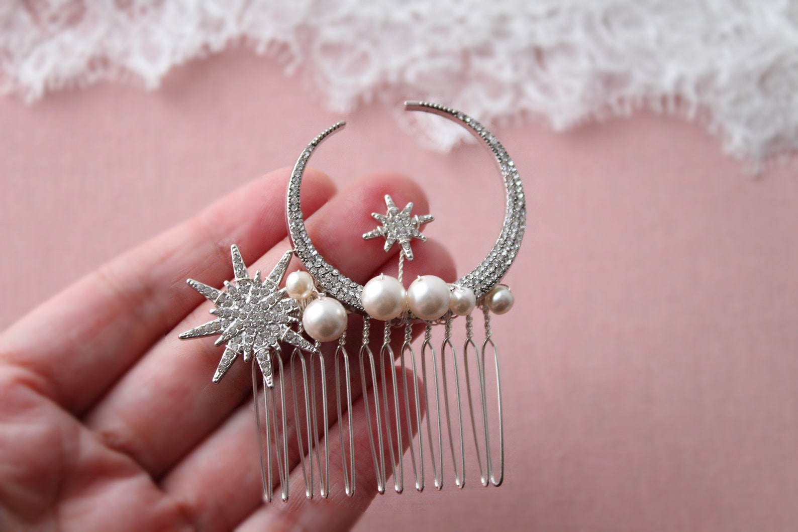 Celestial Star Hair Comb Wedding Hair Comb Star Moon Bridal - Etsy