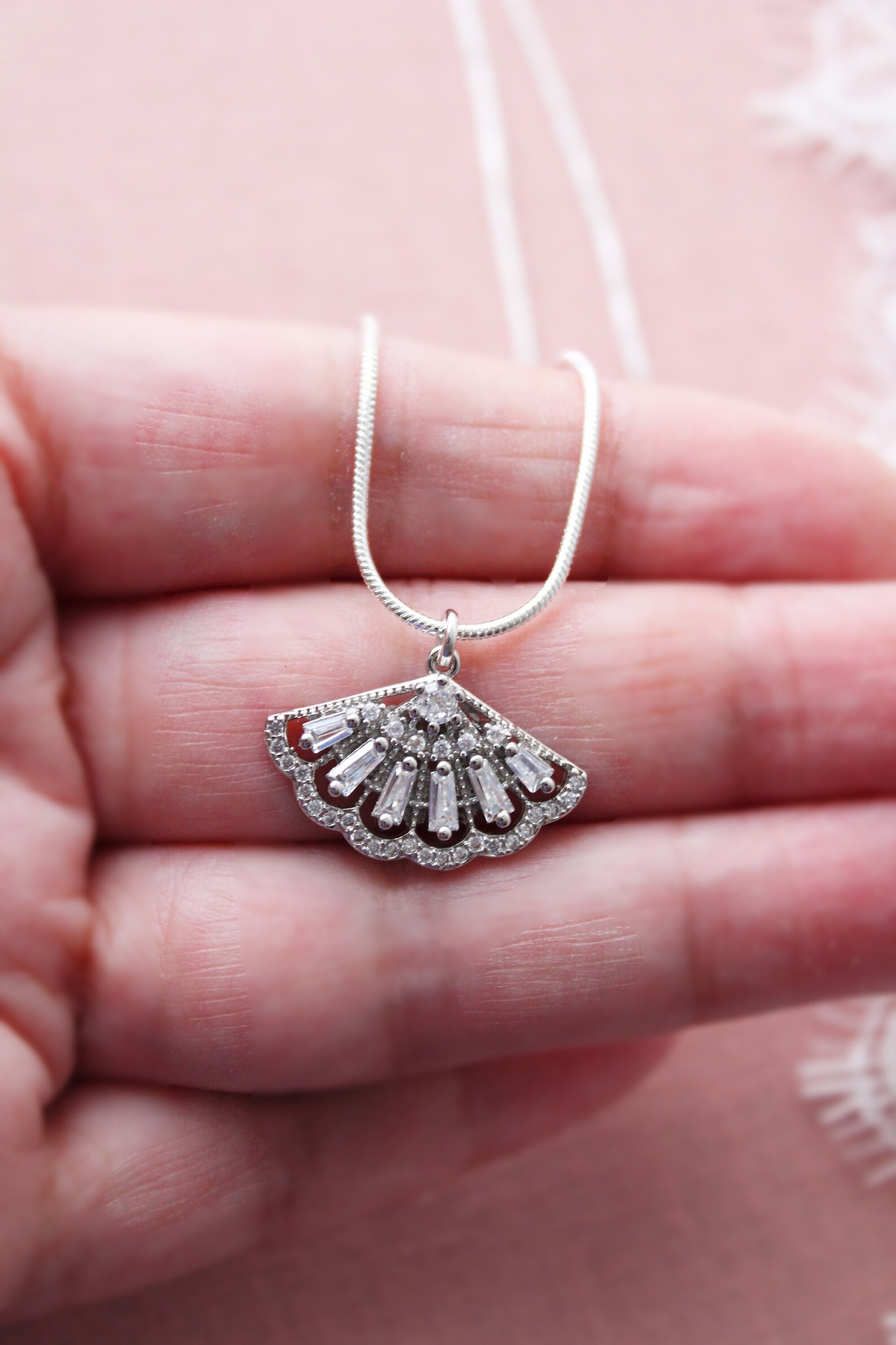 Art Deco Necklace Fan Crystal Necklace Fan Necklace Prom - Etsy