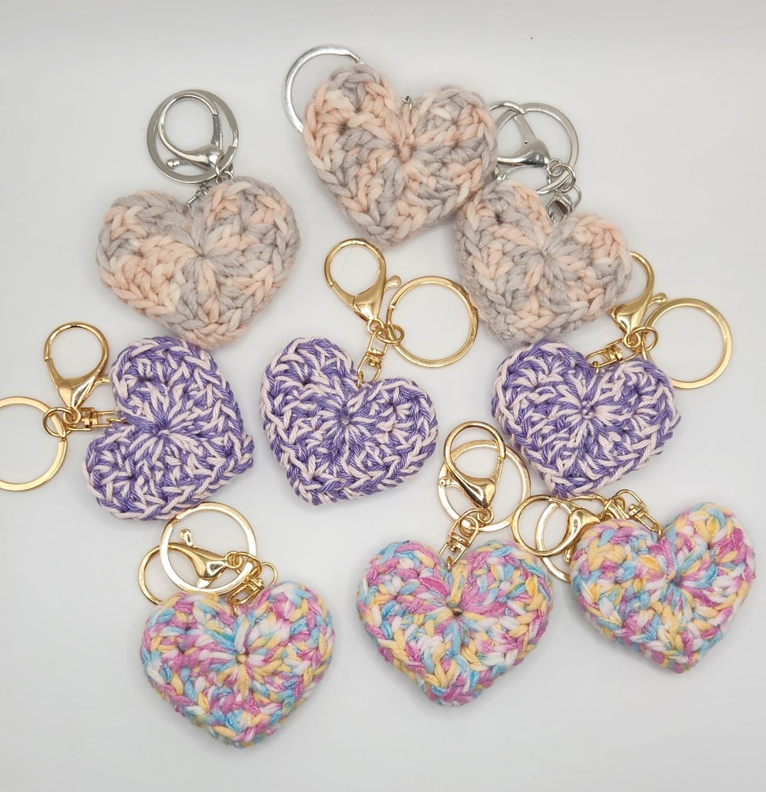 Handmade Multicolored Crochet Heart Keychain- 3"x3" Upcycled Wool ...