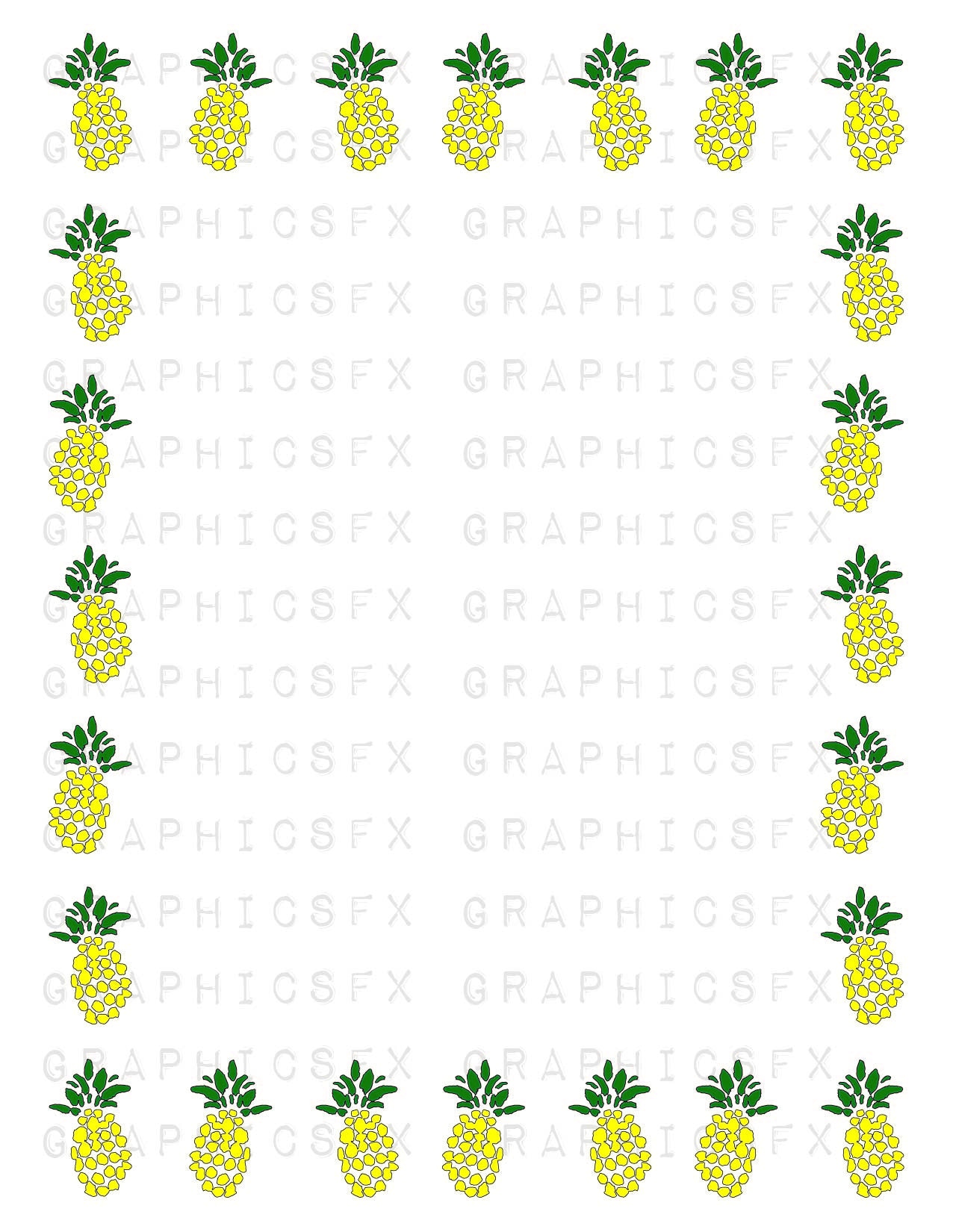 Pineapple Border With Pineapple Design 001. Use for a Party List or Stationary. Digital Download ...