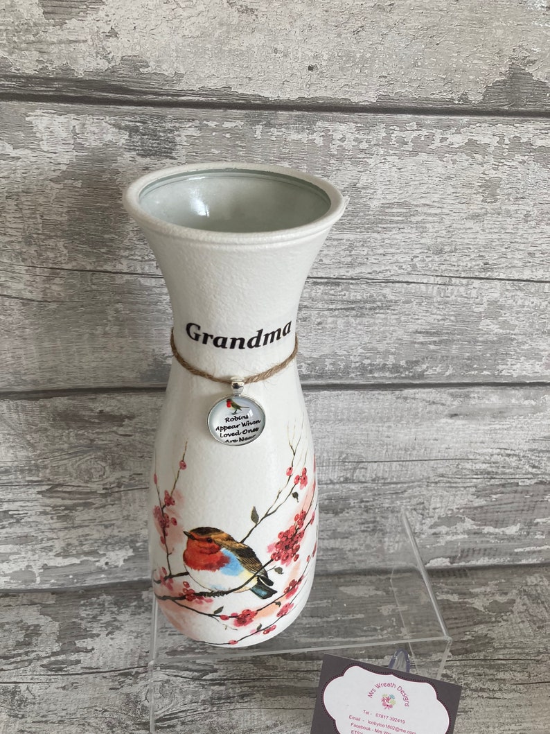 Robin Vase With Charm Decouoage Vase Gifts Xmas Gifts - Etsy