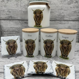 Highland Cow Tea Coffee Sugar Canisters Kitchen Canisters - Etsy