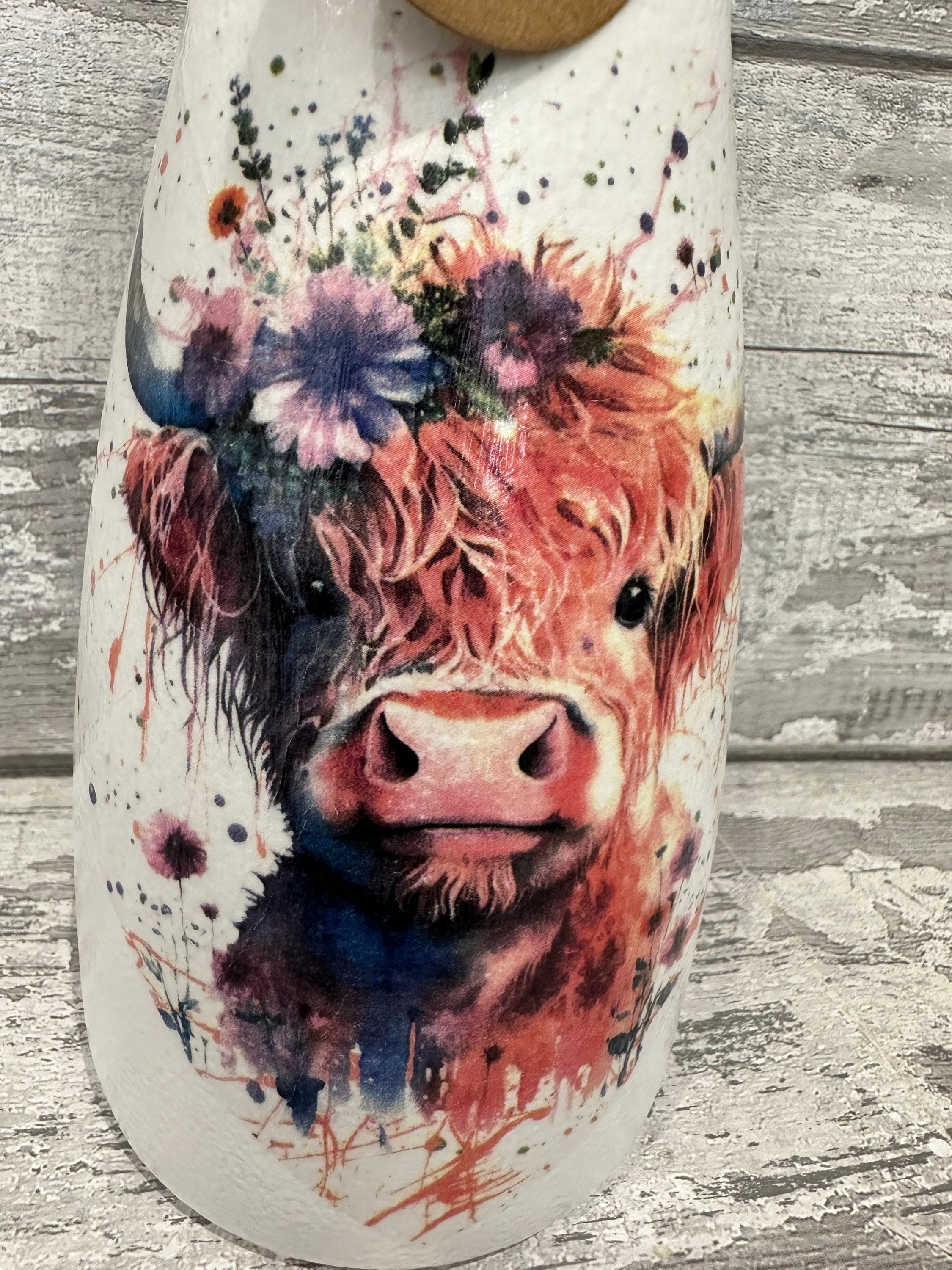 Highland Cow Vase Decouoage Vase Gift - Etsy UK