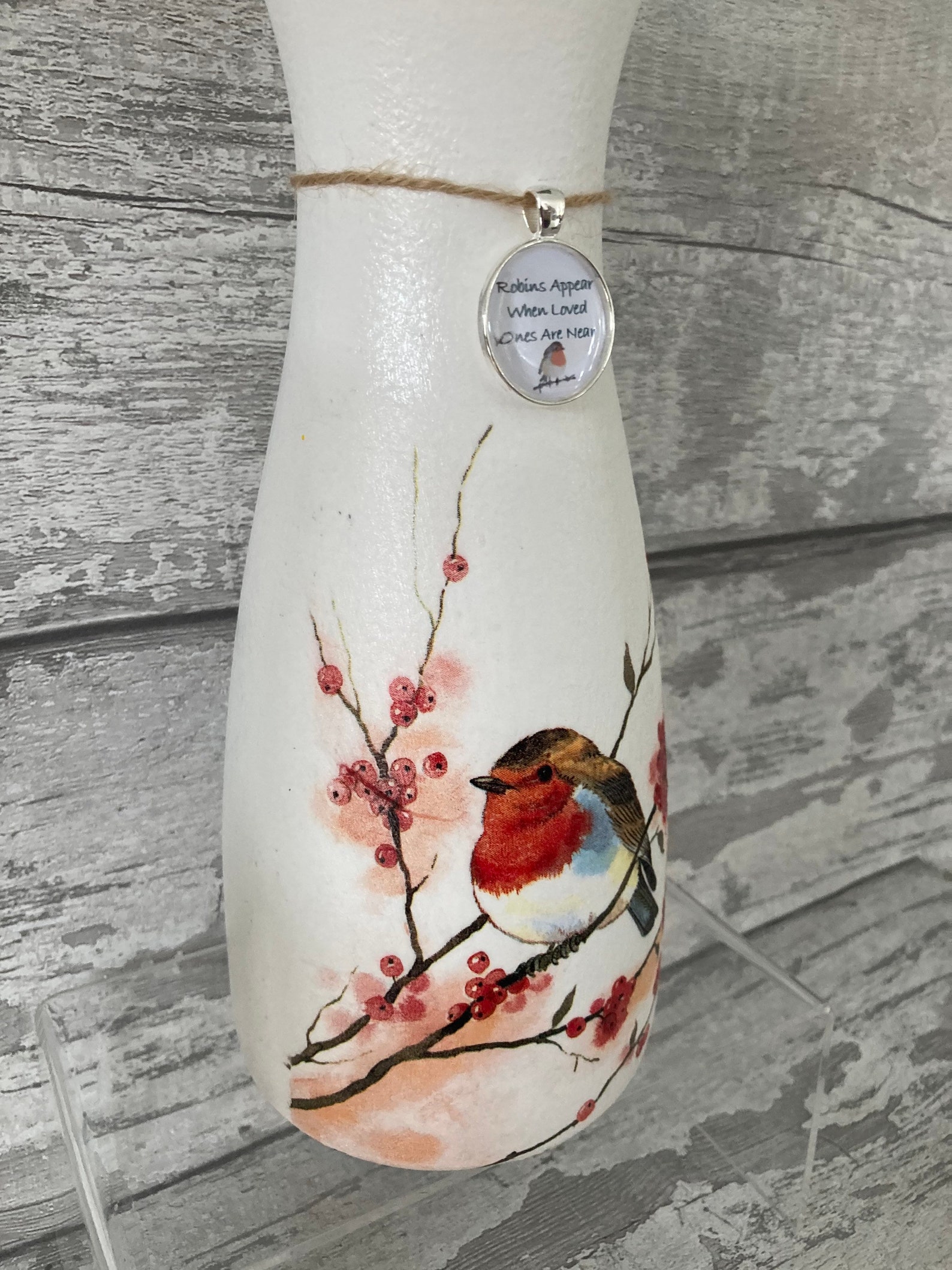 Robin Vase With Charm Decouoage Vase Gifts Xmas Gifts - Etsy UK