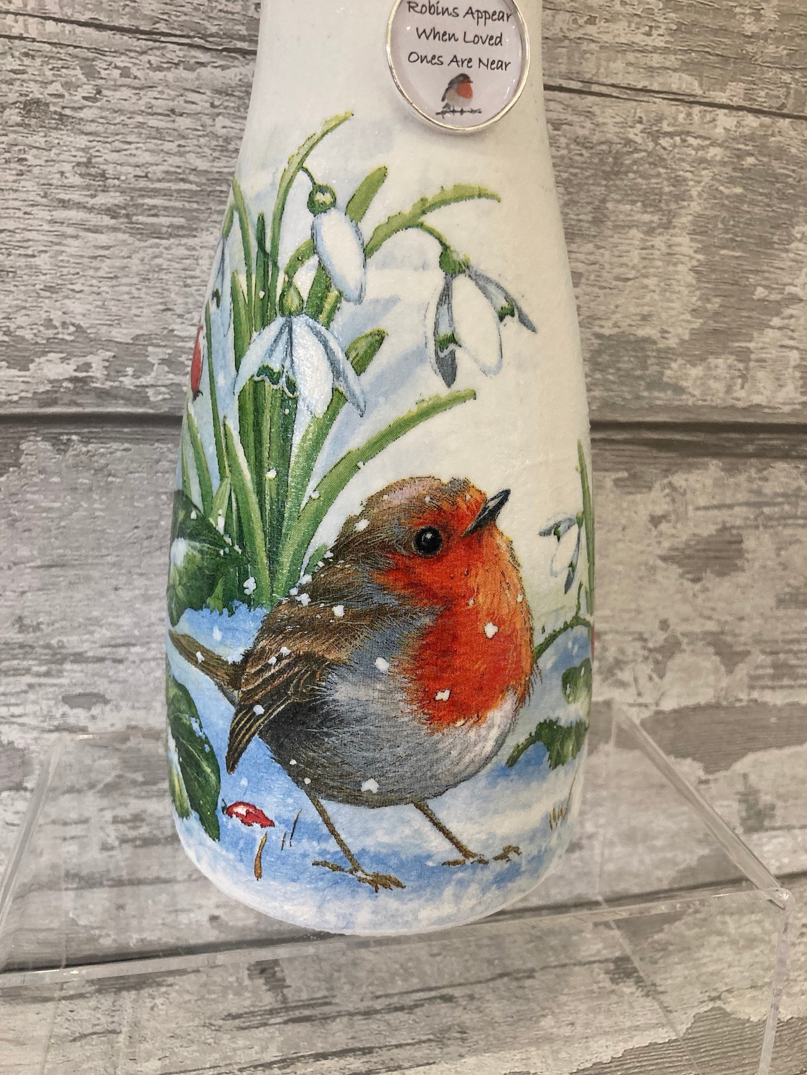Light up Robin Vase, With Charm - Decouoage, Vase, Gifts, Xmas Gifts ...