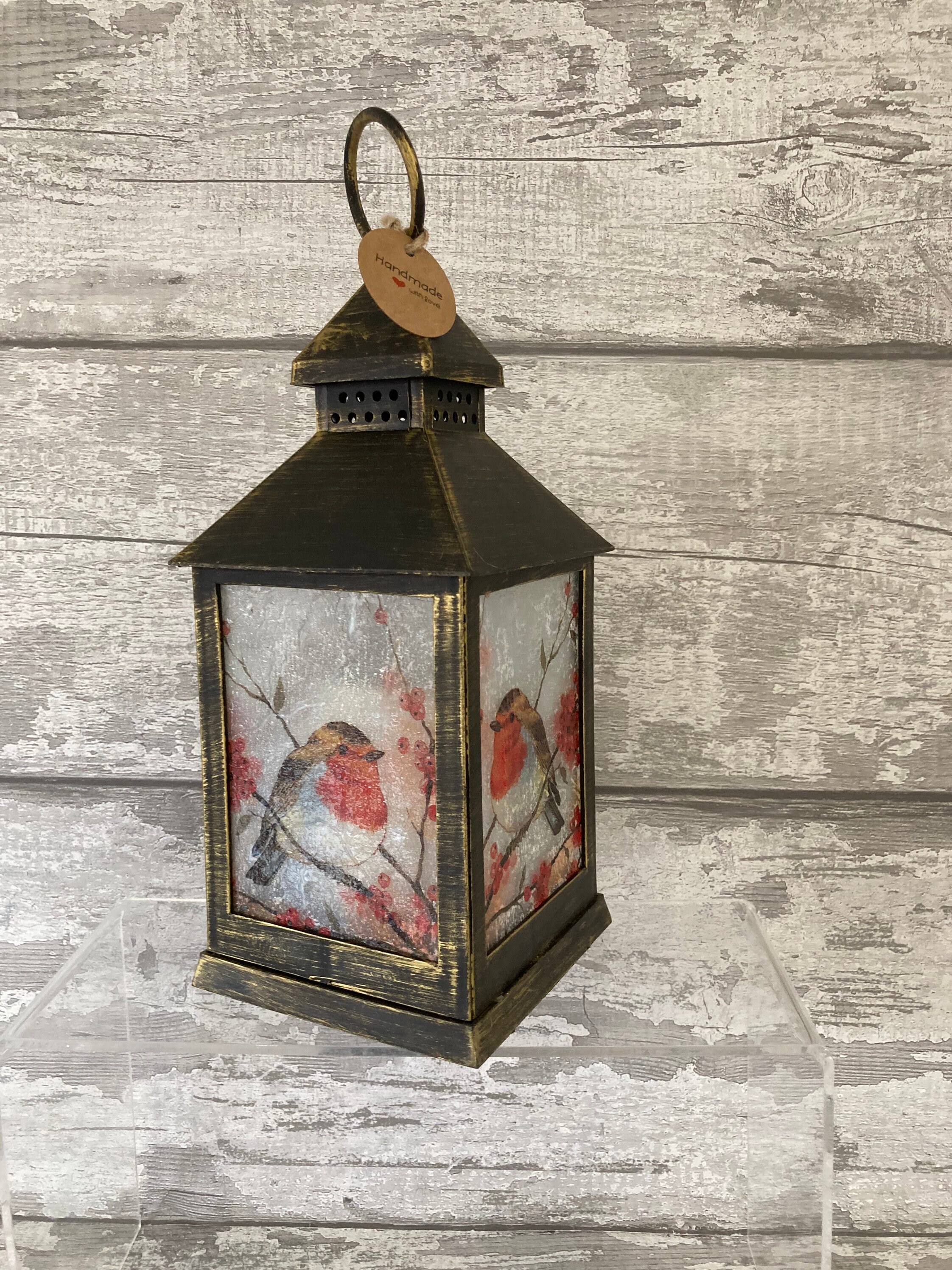 Robin Lantern, LED Lantern, Decoupaged, Robins, Xmas Gifts - Etsy UK