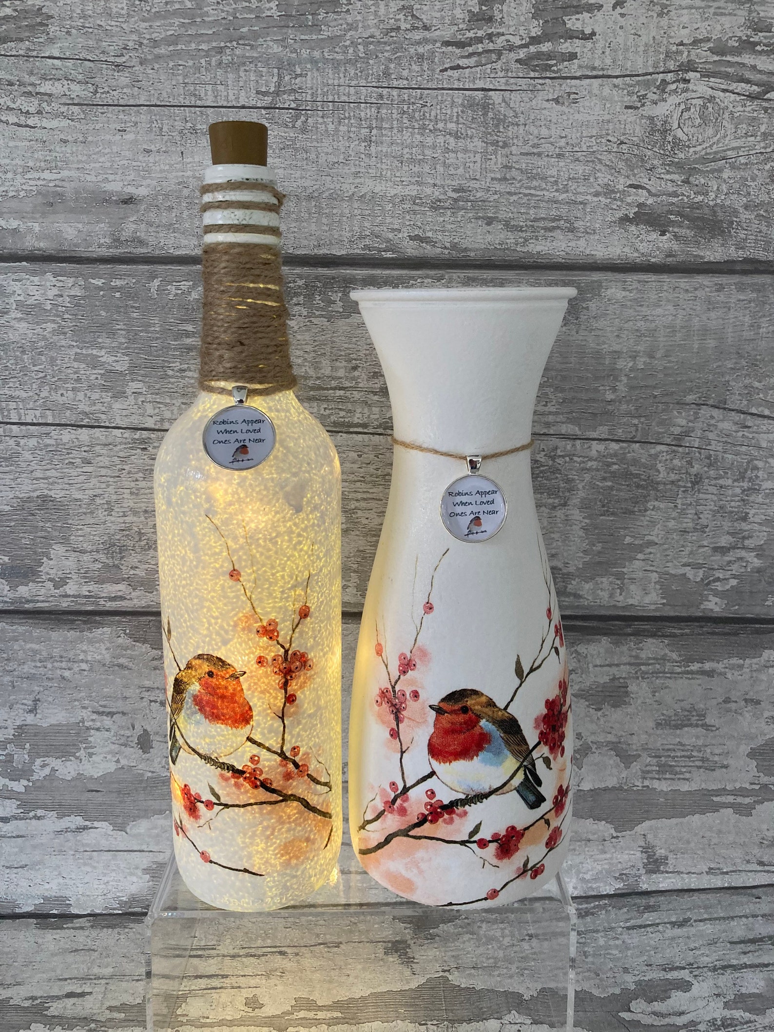 Robin Vase With Charm Decouoage Vase Gifts Xmas Gifts - Etsy UK
