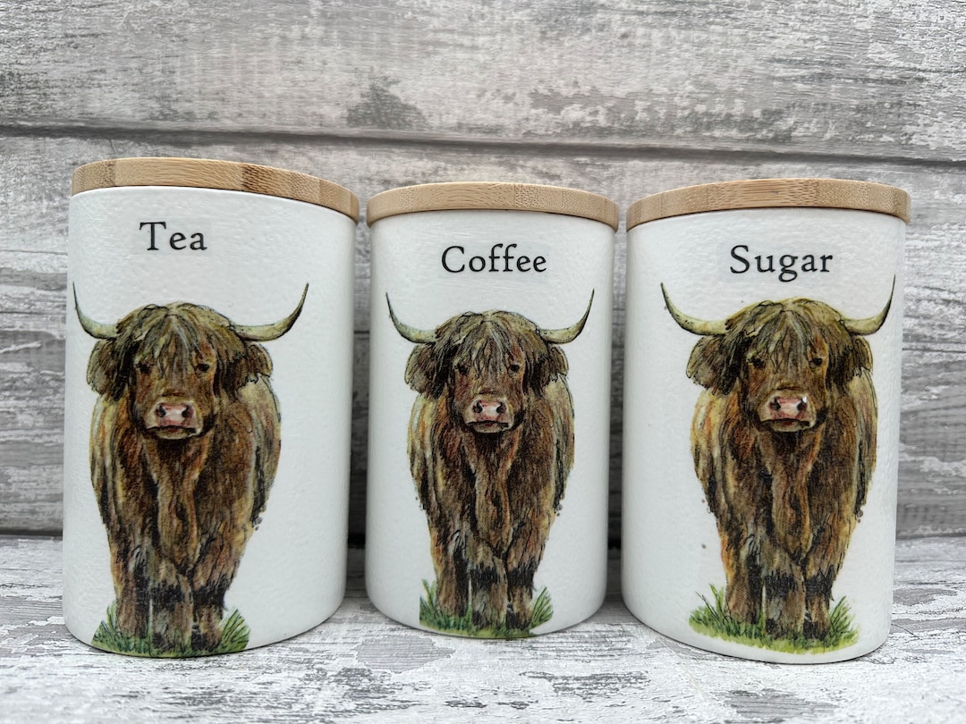 Highland Cow Tea Coffee Sugar Canisters Kitchen Canisters - Etsy