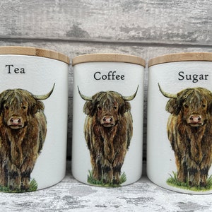 Highland Cow Tea Coffee Sugar Canisters Kitchen Canisters - Etsy