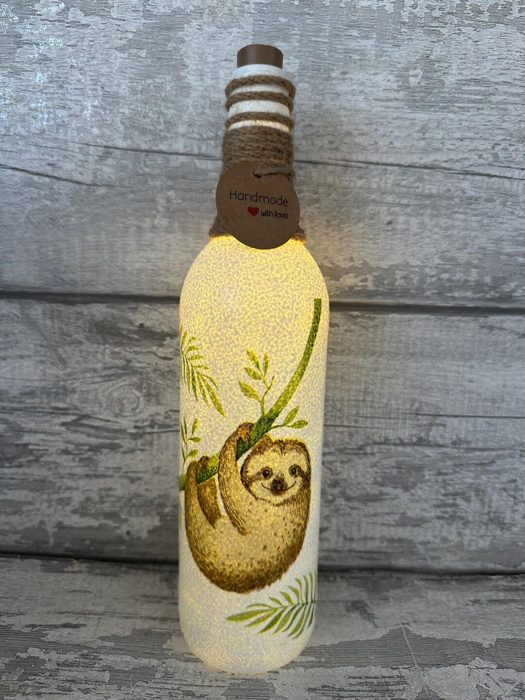 Sloth Light up Bottle, LED, Decouoage, Handmade, Sloths, Sloth Gifts ...