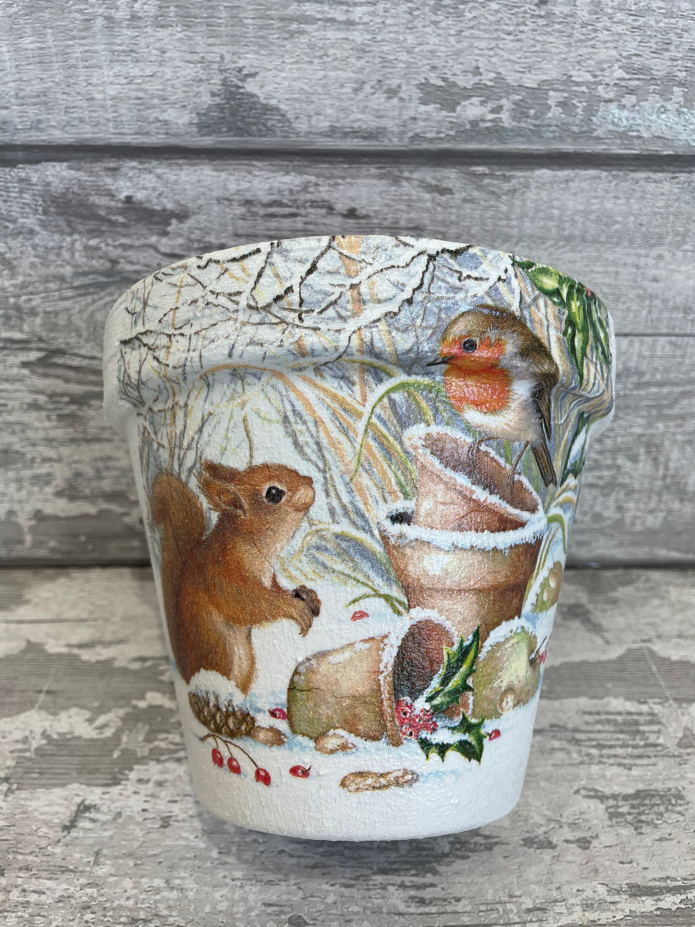 Robin and Squirrel Plant Pot for Inside or Out Decoupaged, Robins ...