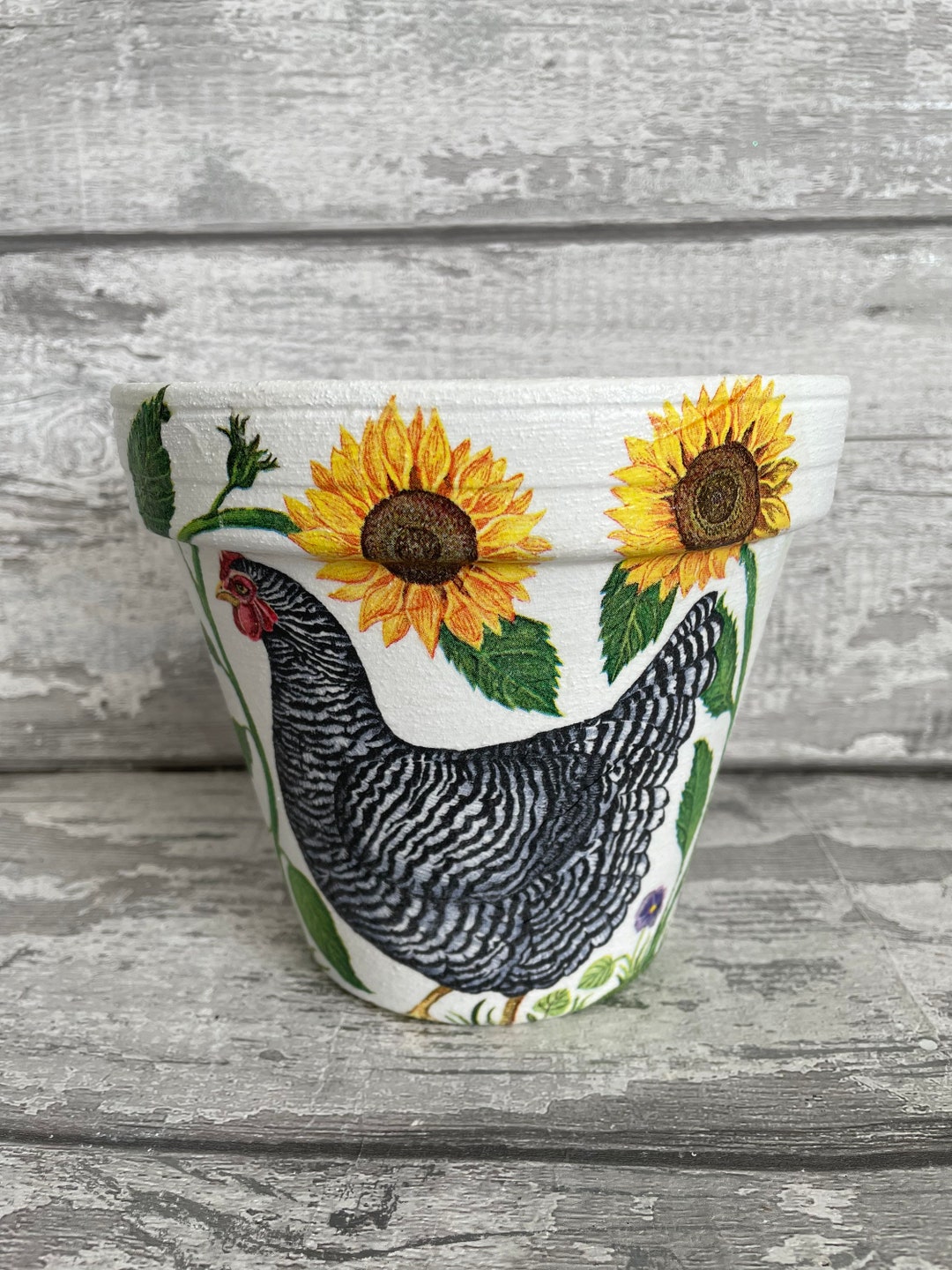 Chicken Plant Pot for Inside or Out Decoupaged, Chicken Gift , Garden ...