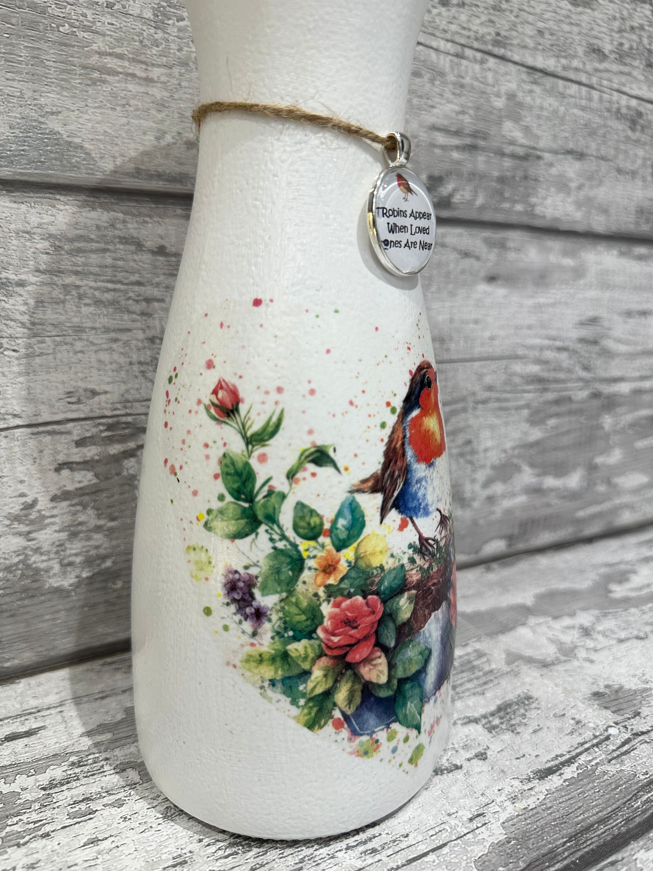 Robin Vase, With Charm - Decouoage, Vase, Gifts, Xmas Gifts, Robins ...