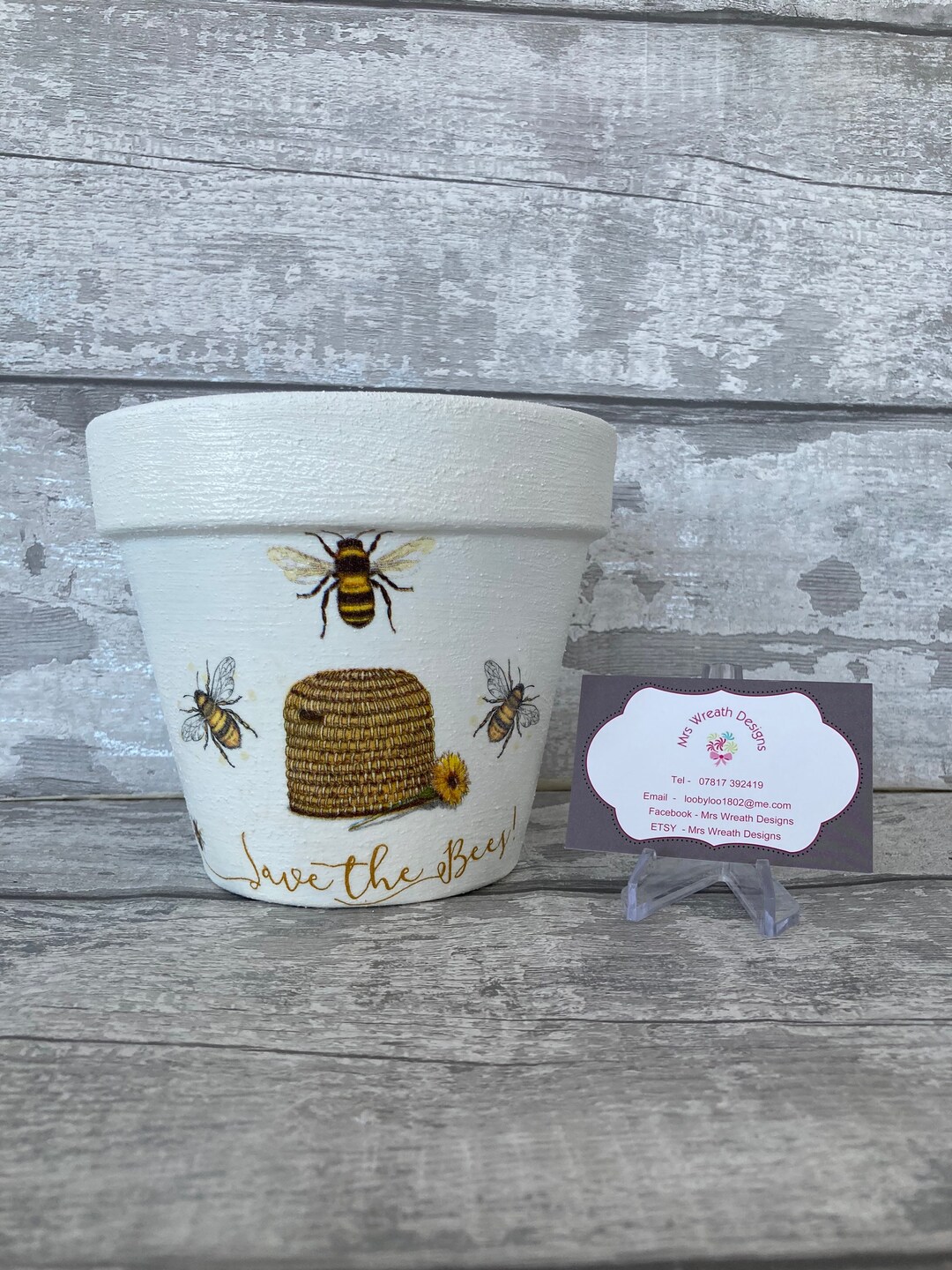 Bee Plant Pot for Inside or Out Decoupaged, Bee Lovers, Garden Gifts ...