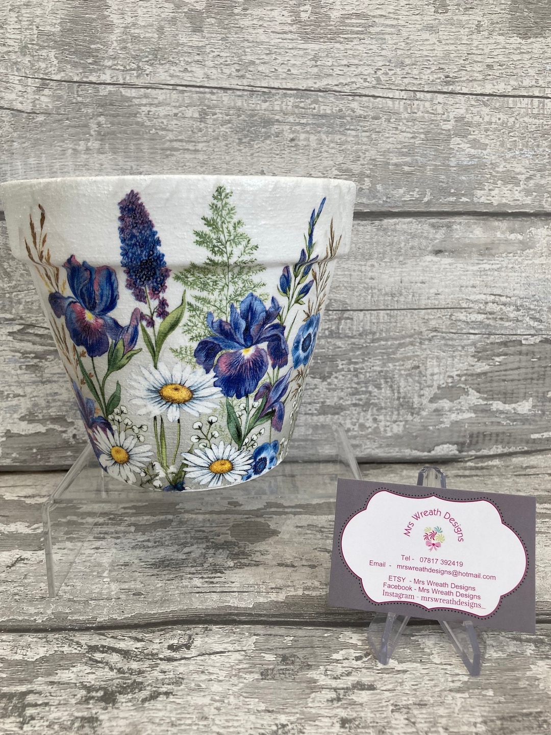 Flower, Iris Plant Pot for Inside or Out Decoupaged, Robins, Garden ...
