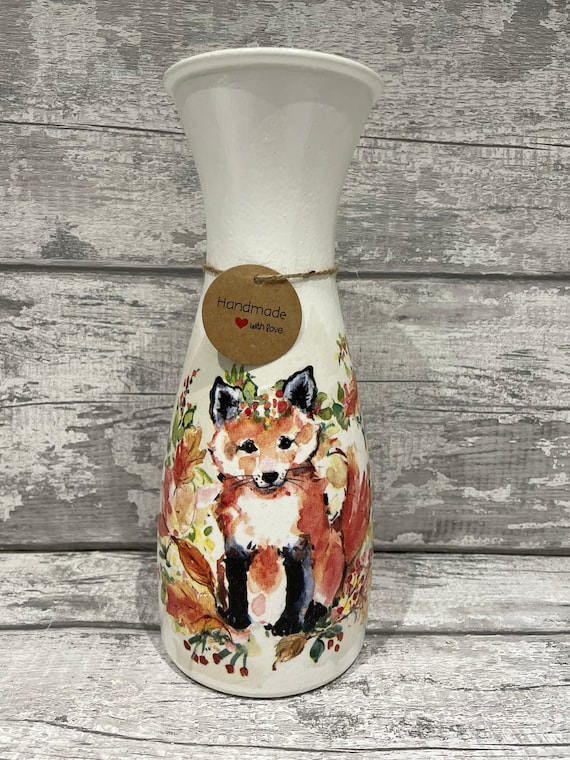 Fox Vase Gifts for Her Vases Finish Decoupaged Fox Gifts | Etsy UK