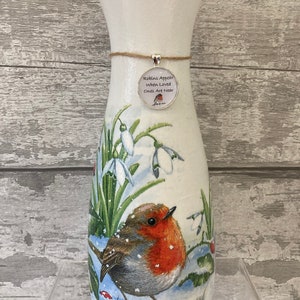 Robin vase with charm decouoage vase gifts Xmas gifts | Etsy