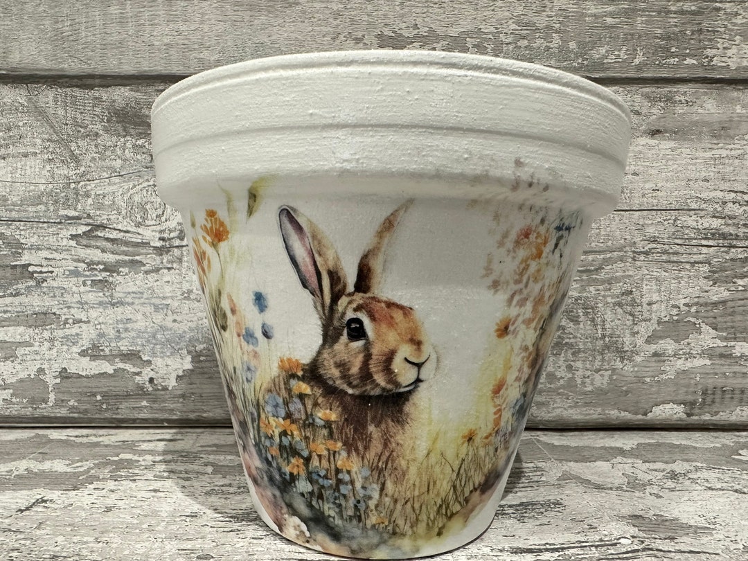 Hare Plant Pot for Inside or Out Decoupaged, Hare Gifts, Rabbit Gifts ...