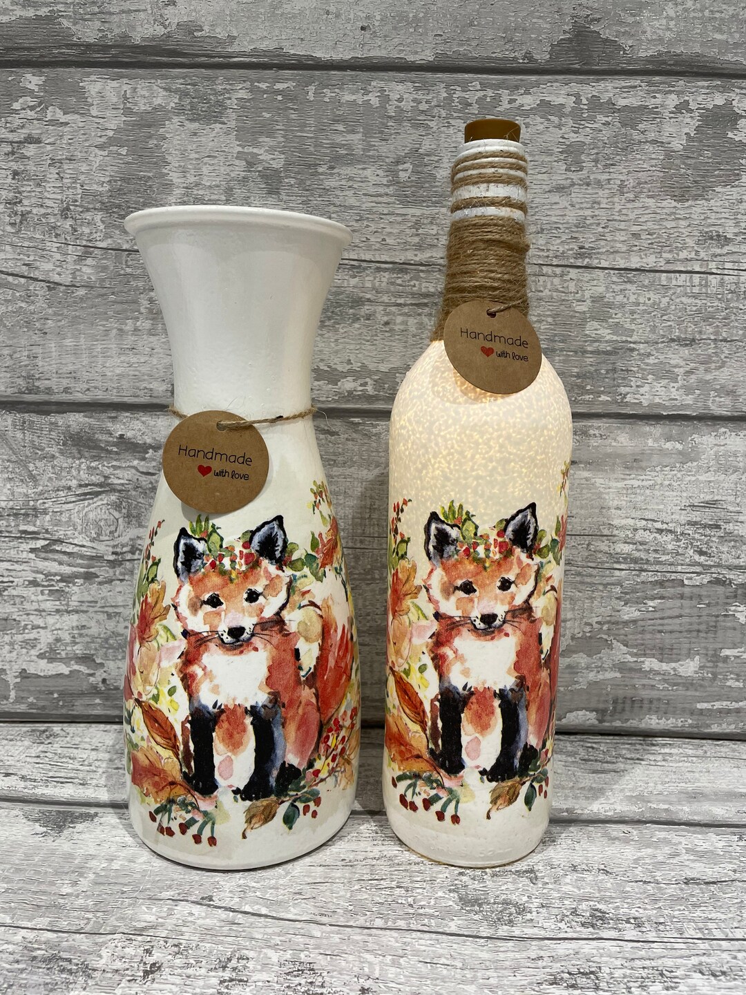 Fox Vase and Light up Bottle Set, Gifts, Fox Gifts, Autumn, Xmas Gifts ...
