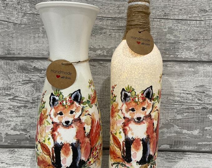 Fox Vase and Light up Bottle Set, Gifts, Fox Gifts, Autumn, Xmas Gifts ...