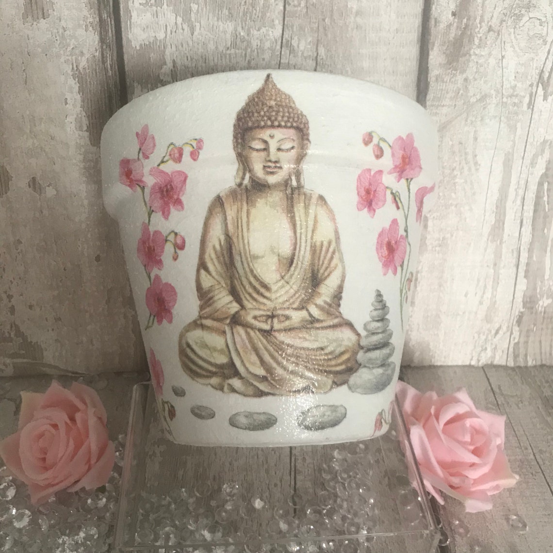 Buddha Plant Pot Inside or Out Decoupaged - Etsy UK