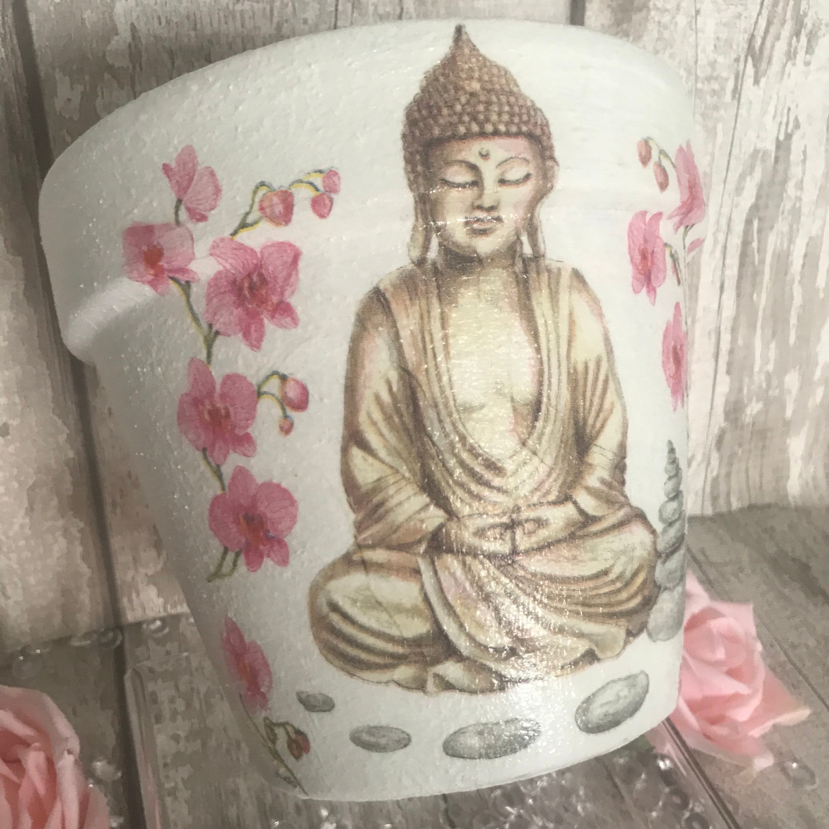 Buddha plant pot inside or out decoupaged | Etsy