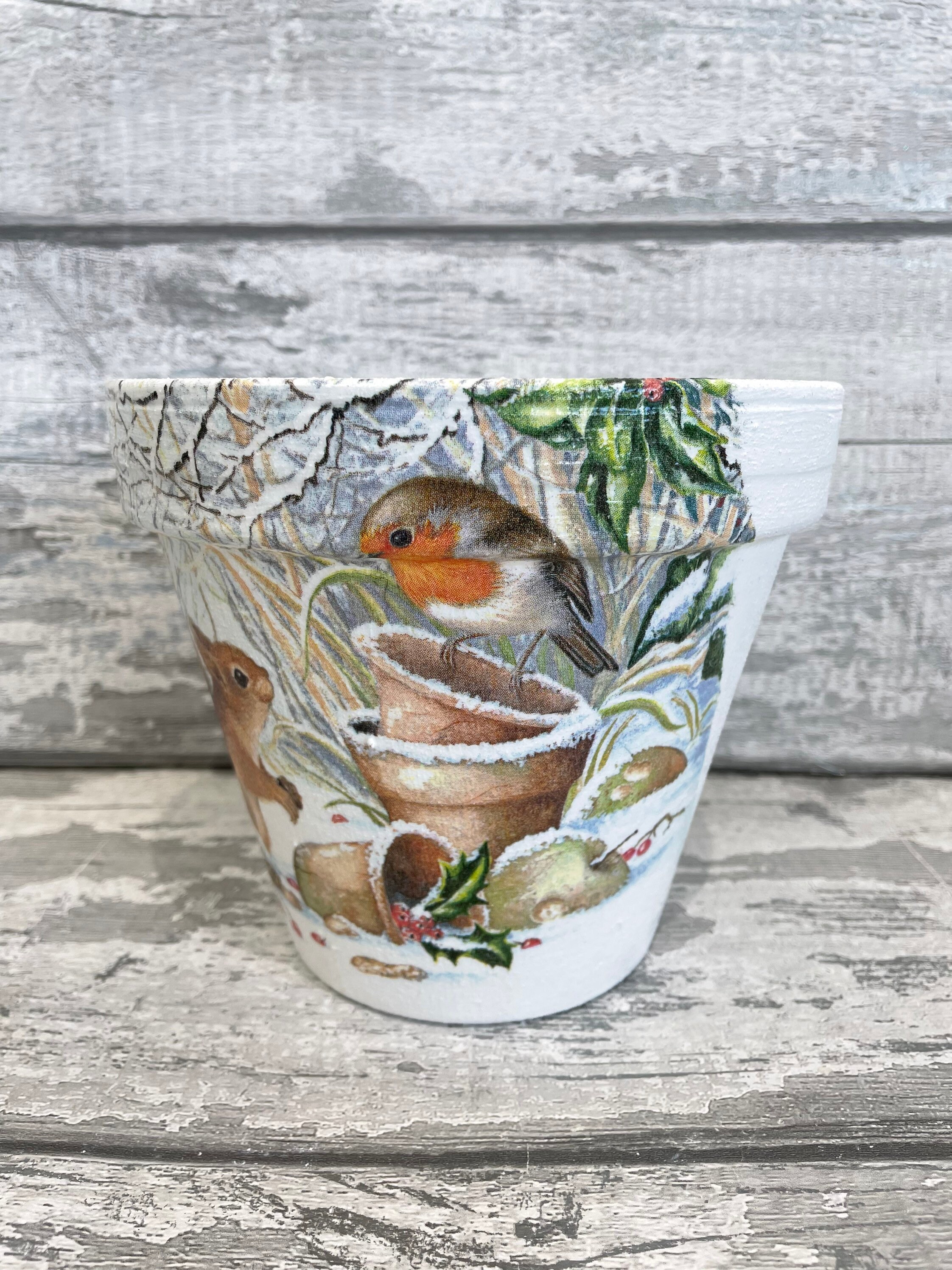 Robin and Squirrel Plant Pot for Inside or Out Decoupaged, Robins ...