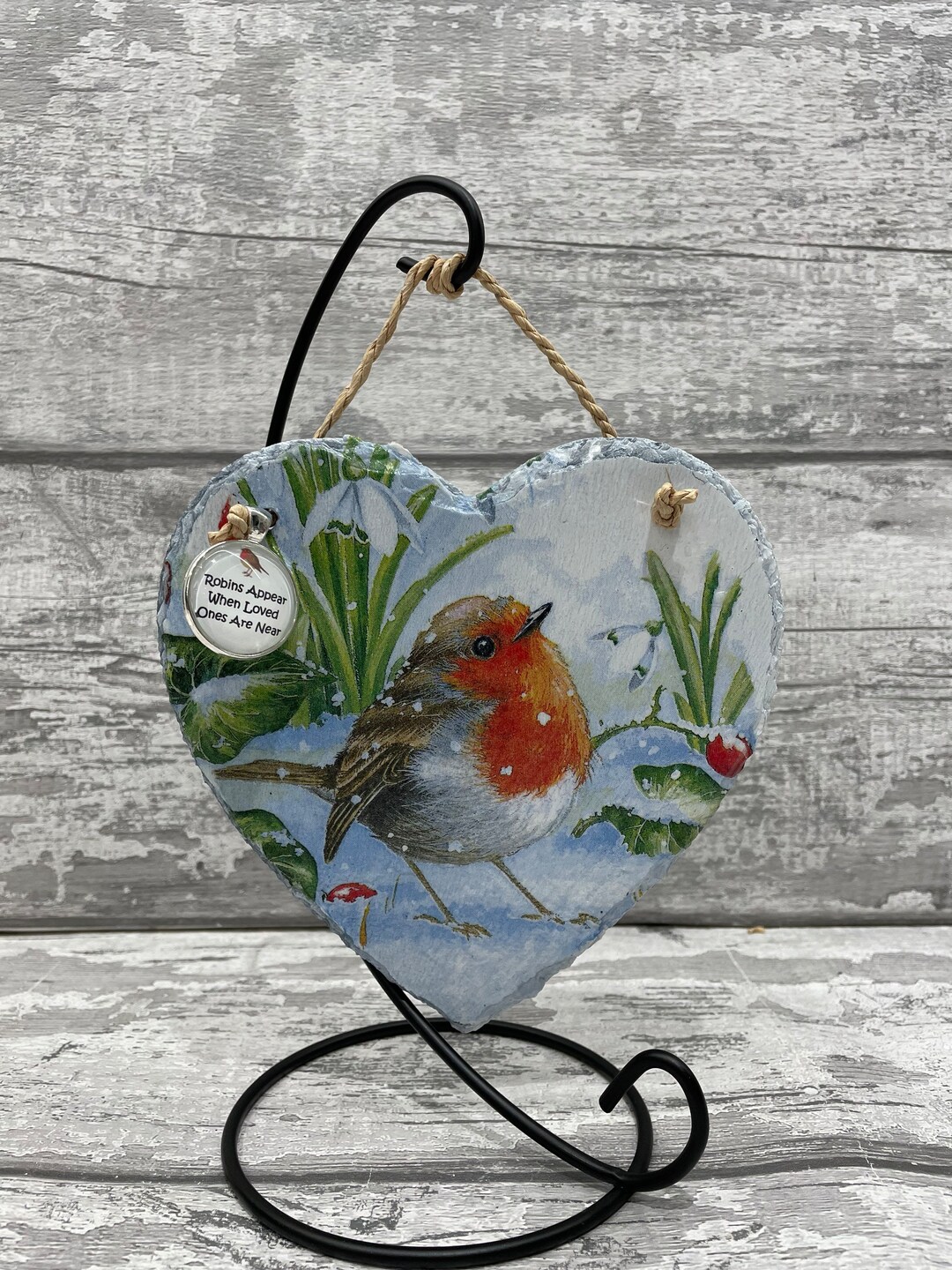 Robin Slate Heart With Display Stand , Robins Appear When Loved Ones ...
