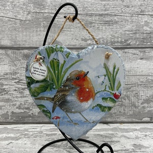 Robin Slate Heart With Display Stand , Robins Appear When Loved Ones ...